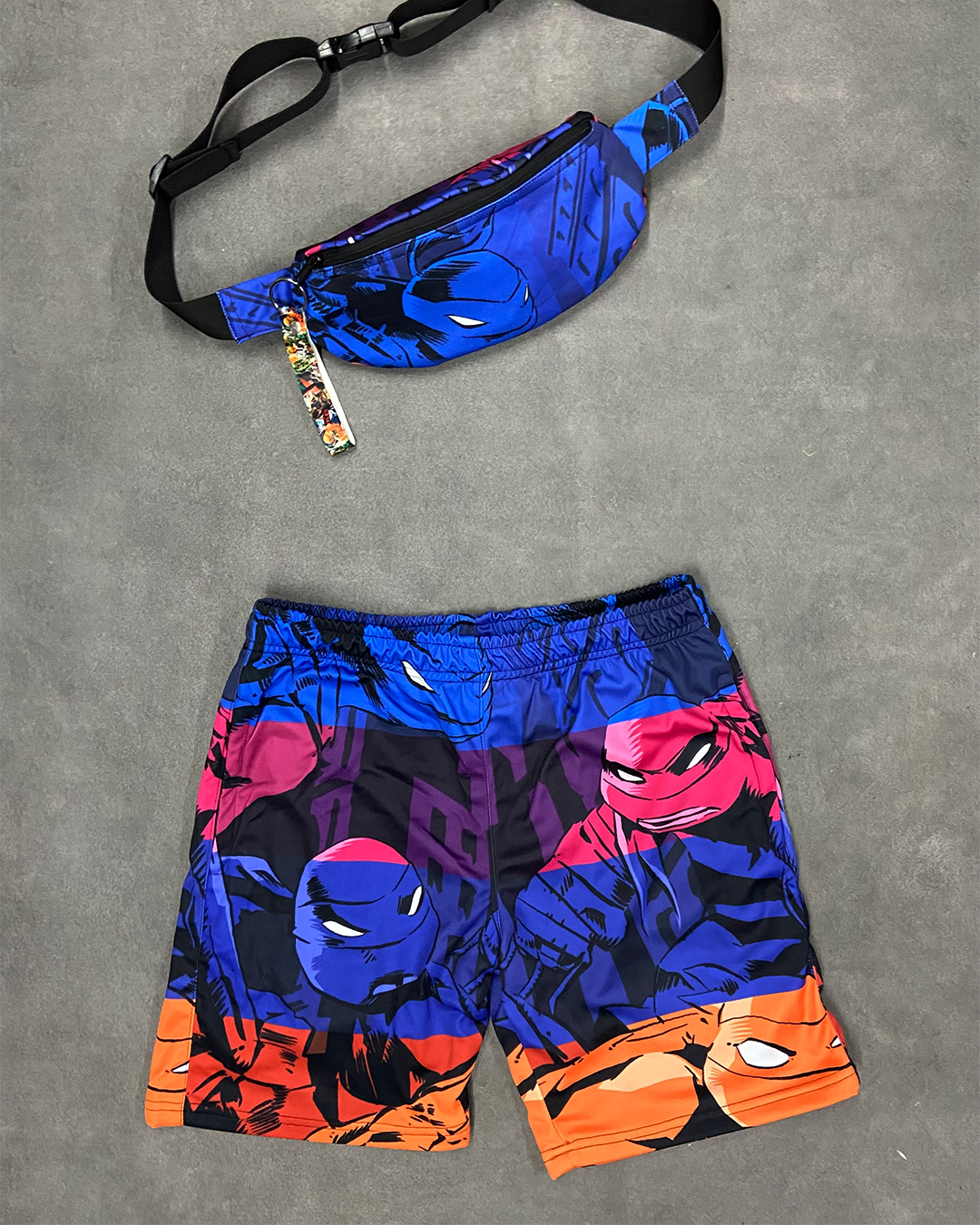 Ninja Turtles Cyan Fanny Pack and Performance Shorts Combo