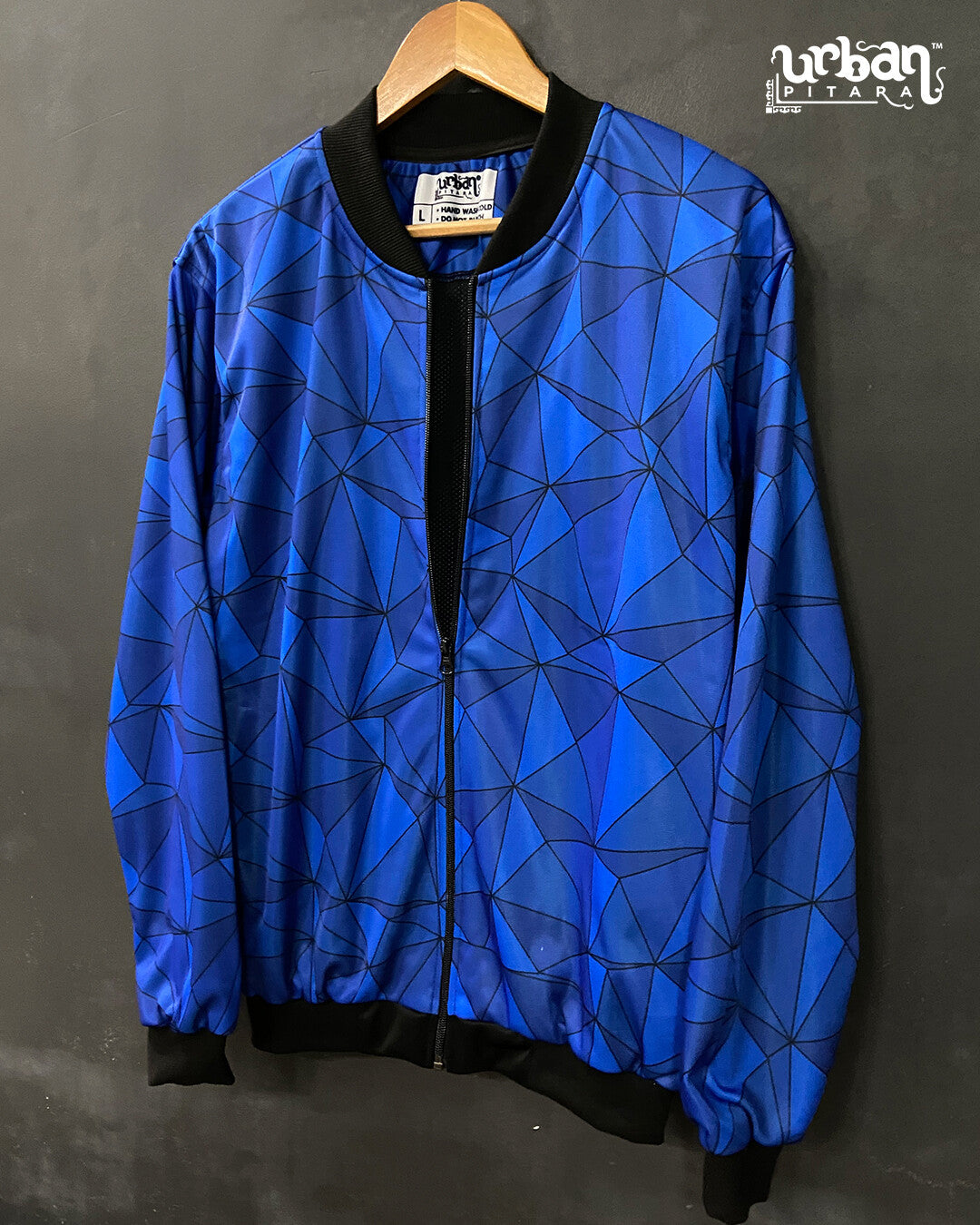 Geometric Cyan Bomber Jacket